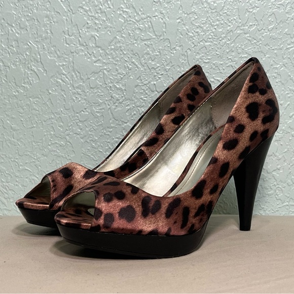 Style & Co. | Shoes | Style Co Celine Satin Leopard Print Peep Toe ...